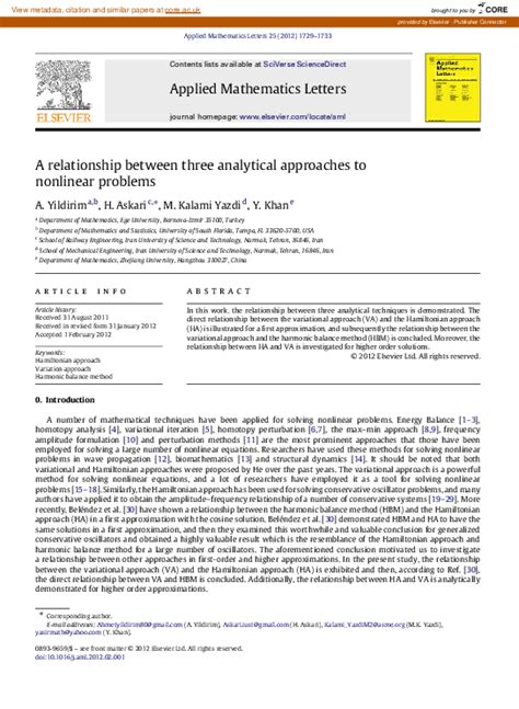 Pdf A Relationship Between Three Analytical Approaches To Nonlinear Problems Yasir Khan