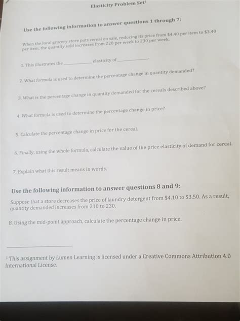 Solved Elasticity Problem Set Use The Following Information