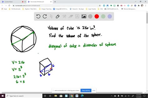 Find The Volume Of A Sphere That Is Circumscribed About A Cube With A Volume Of 216 Cubic Inches