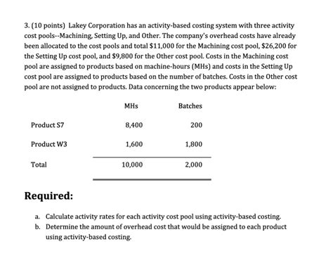 A Calculate Activity Rates For Each Activity Cost Pool Using Activity Based Costing To