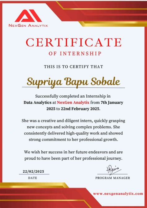 datascience dataanalytics nexgen offlineinternship excel python supriya sobale