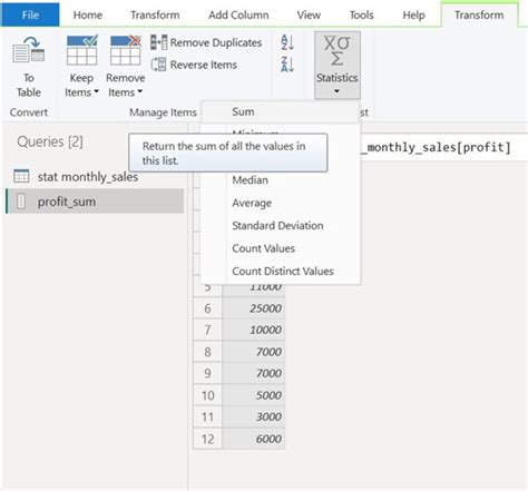 Power Bi Statistics Sum Min Max Median Average Standard Dev