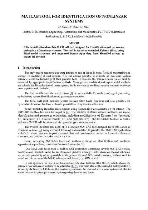 Pdf Matlab Tool For Identification Of Nonlinear Systems