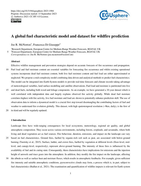 Pdf A Global Fuel Characteristic Model And Dataset For Wildfire Prediction