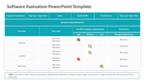Teal And White Software Evaluation Table For IT Assessment Slide Template