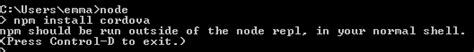 node js error npm should be run outside of the node repl in your