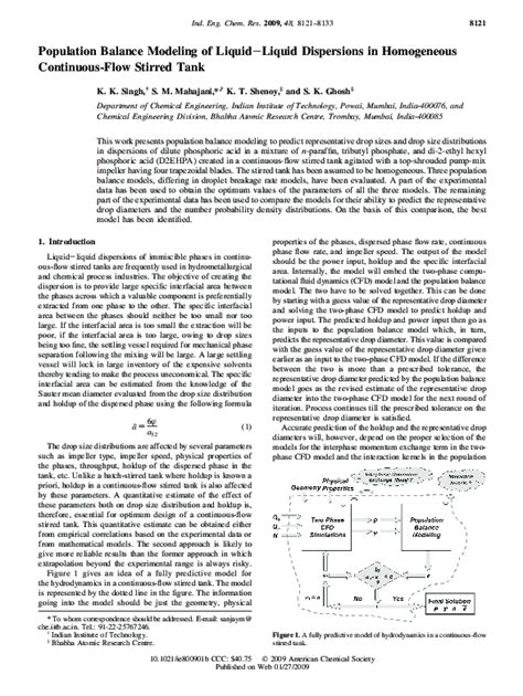 Pdf Population Balance Modeling Of Liquid−liquid Dispersions In Homogeneous Continuous Flow