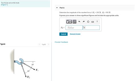 Solved Two Forces Act On The Hook Figure 1 Part A