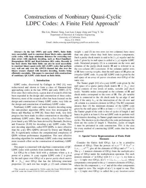 Pdf Constructions Of Nonbinary Quasi Cyclic Ldpc Codes A Finite Field Approach