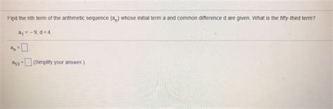 Solved Find The Nth Term Of The Arithmetic Sequence An