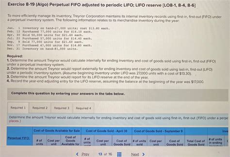 Solved Exercise 8 19 Algo Perpetual FIFO Adjusted To Chegg Com