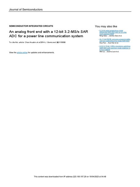 An Analog Front End With A 12 Bit 32 Mss Sar Pdf Analog To Digital Converter Amplifier
