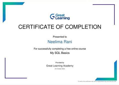 Completed Sql Course On Great Learning Neelima Rani Posted On The