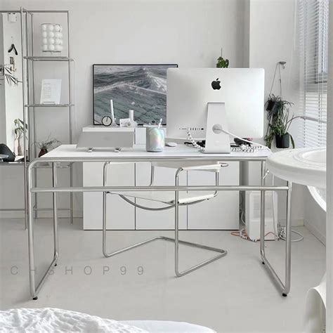 โต๊ะทำงานโมเดิร์น โต๊ะทำงานสไตล์เกาหลี ขางานสแตนเลส สไตล์minimal เฟอร์นิเจอร์มินิมอล แต่งบ้าน