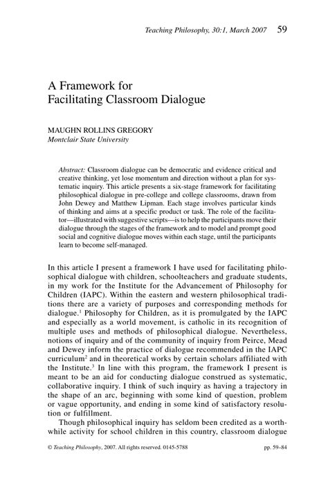 Pdf A Framework For Facilitating Classroom Dialogue
