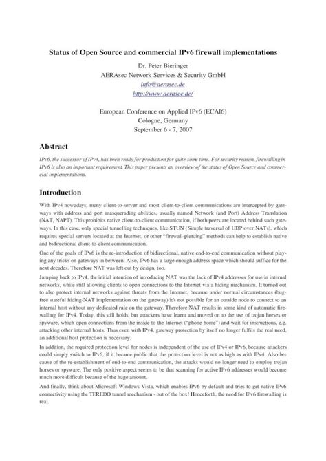 PDF Status Of Open Source And Commercial IPv Firewall IPcop Is A Ready To Use Out Of