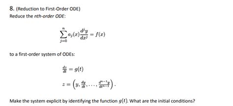 Solved 8 Reduction To First Order Ode Reduce The