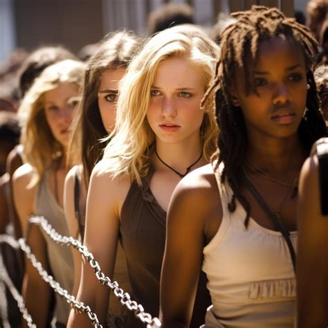 Premium Ai Image Beautiful Girls Hostages Captives Slaves In Shackles