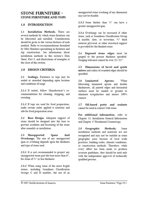 19 Stone Furniture Pdf Specification Technical Standard
