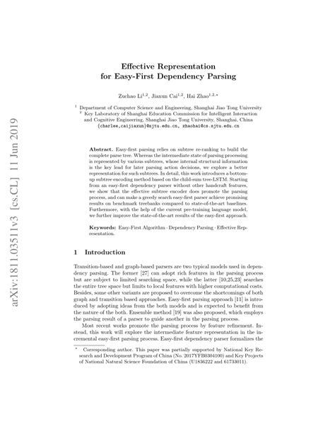 Pdf Effective Representation For Easy First Dependency Parsing