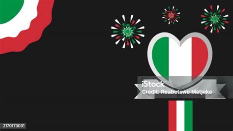 이탈리아 벡터 배너 디자인 일러스트 레이 션 와 깃발 색상 기하학적 모양 와 타이포그래피 불꽃놀이 및 리본 요소 개념에 대한 스톡 벡터 아트 및 기타 이미지 Istock