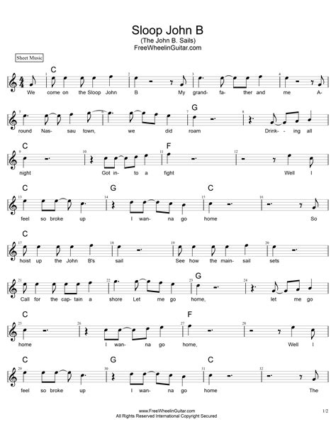 Sloop John B Sheet Music In C