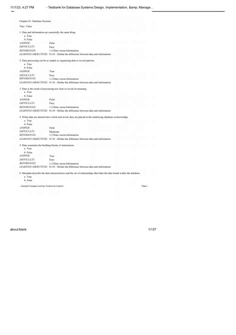 Testbank For Database Systems Design Implementation Amp Management Cis 330 Stuvia Us