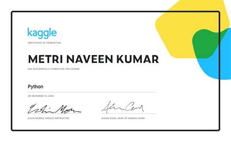 metri naveen kumar completed the python course on kaggle