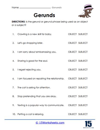 Gerunds Worksheets Identifying And Applying 15