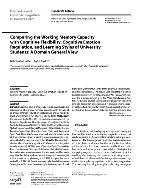 Pdf Comparing The Working Memory Capacity With Cognitive Flexibility Cognitive Emotion
