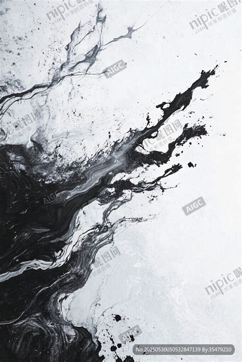 Ai创作图墨汁 飞溅 黑白 艺术 抽象 水墨 纹理 画面 流动 线条 图案 张力 视 冲击力 创意 昵图网