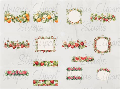 Summer Fruits Borders And Frames Clipart Bundle Png Instant Download With Free Commercial Use Etsy