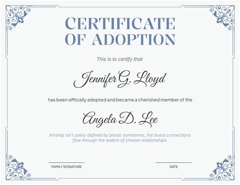 Compassionate Adoption Certificate Template Landscape Wordlayouts
