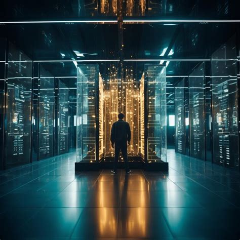Premium Photo Futuristic Quantum Supercomputer In Darkness With Glowing Computing Core