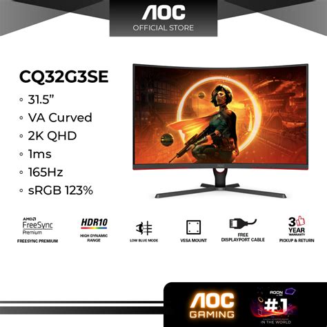 Aoc Cq32g3se Curve Gaming Monitor 31 5 Qhd 165hz 1ms Free Sync