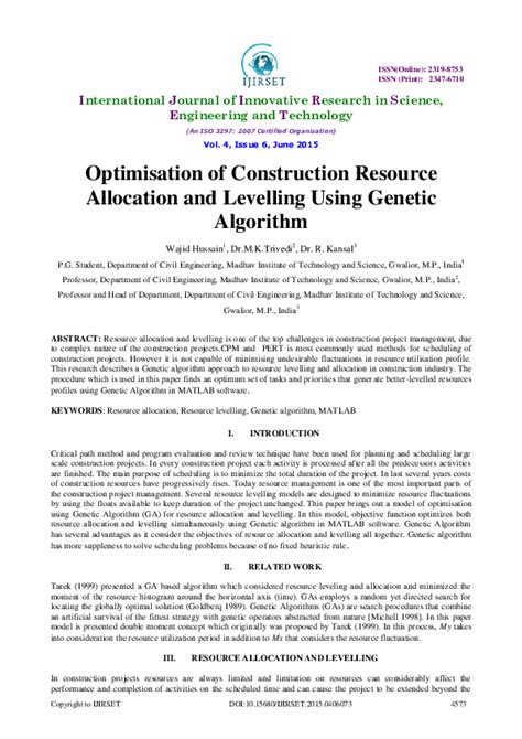 pdf optimisation of construction resource allocation and levelling