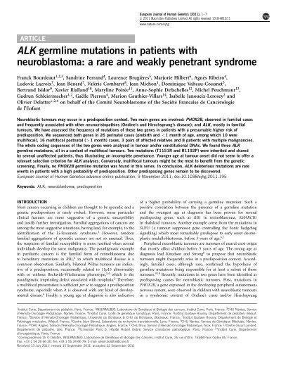 Alk Germline Mutations In Patients With Neuroblastoma A Rare And