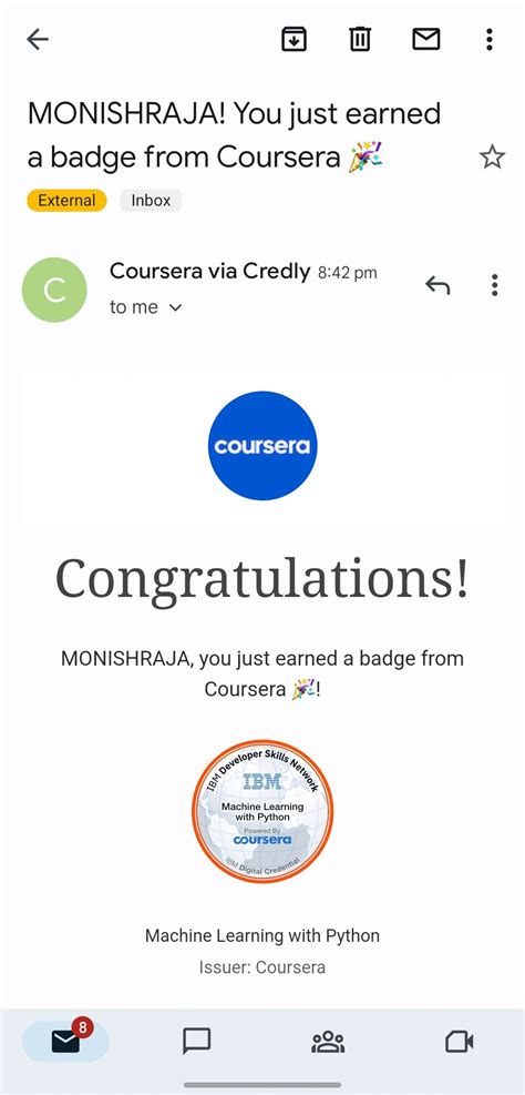 Machine Learning Coursera Ibm Coursecompletion Batch Ksr Ksriet… Monishraja S