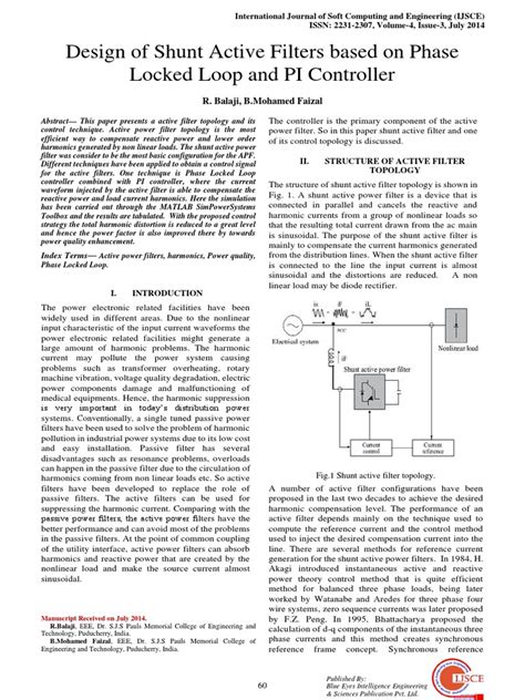 Design Of Shunt Active Filters Based On Phase Locked Loop And Pi
