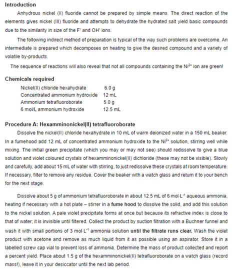 Solved Based On The Given Lab Procedure Write The Balanced