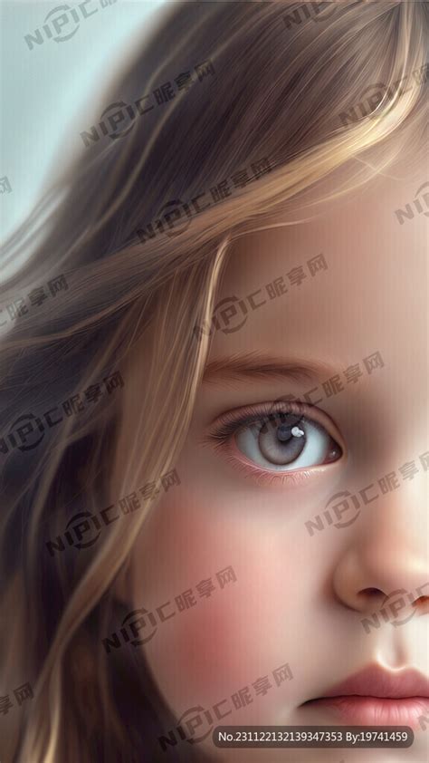 Ai创作图飘逸长发欧美甜美小女孩侧面照 昵图网