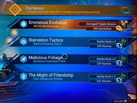All Nexus Missions Are Giving Nip Nip For 420 Rnomansskythegame