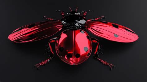Metallic Red Ladybug With Black Spots Isolated On Black Background Premium Ai Generated Image