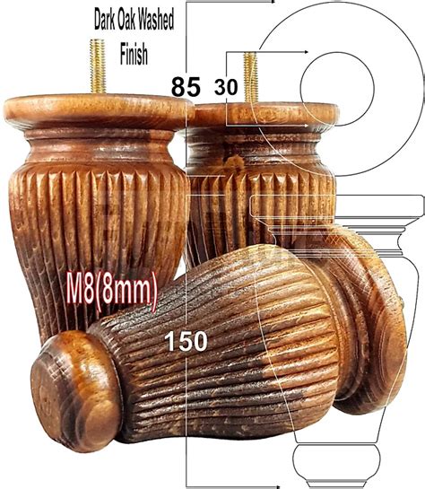 4 Turned Solid Wood Furniture Legs Replacement Settee Feet 150mm High