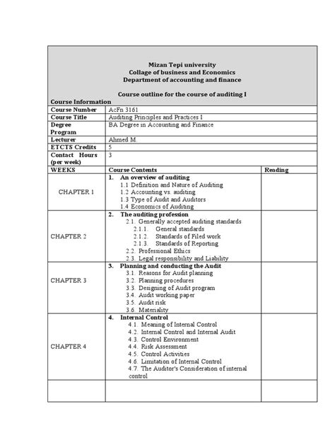 Auditing I Course Outline Download Free Pdf Audit Internal Control