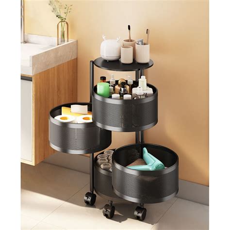 Steel Round Rotating Kitchen Cart 4 Tier