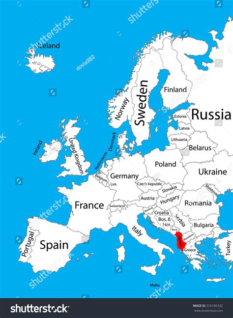 Albania In A Map Of Europe