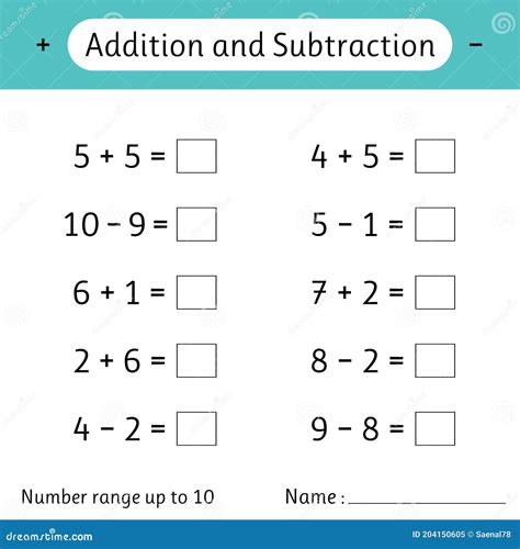 Addition And Subtraction Number Range Up To 10 Math Worksheet For