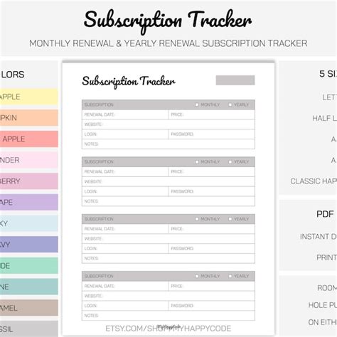 Yearly Subscription Template Etsy