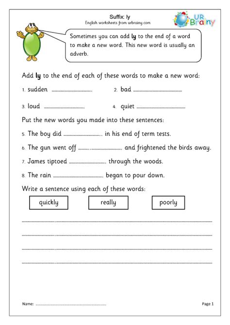 Suffix Ly Worksheet Printable Grammar Worksheett